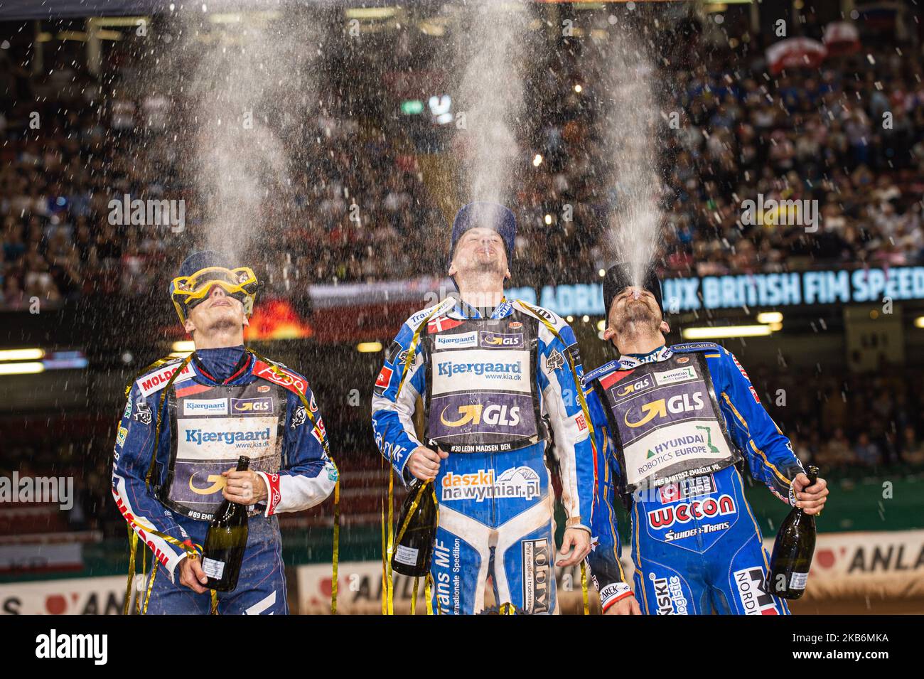 Champagne capers on the rostrum during the ADRIAN FLUX BRITISH FIM ...