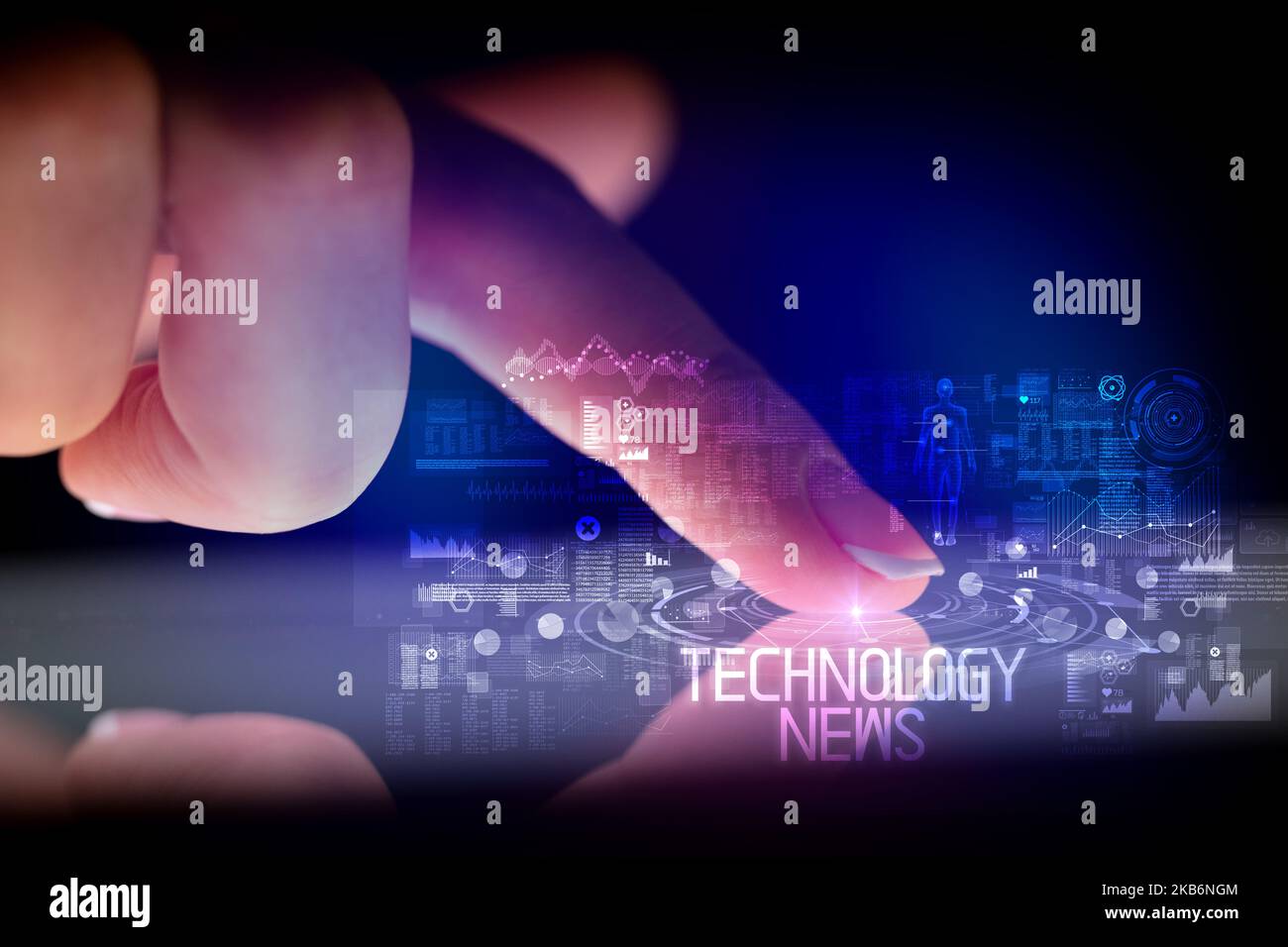 Finger touching tablet with web technology icons concept Stock Photo ...