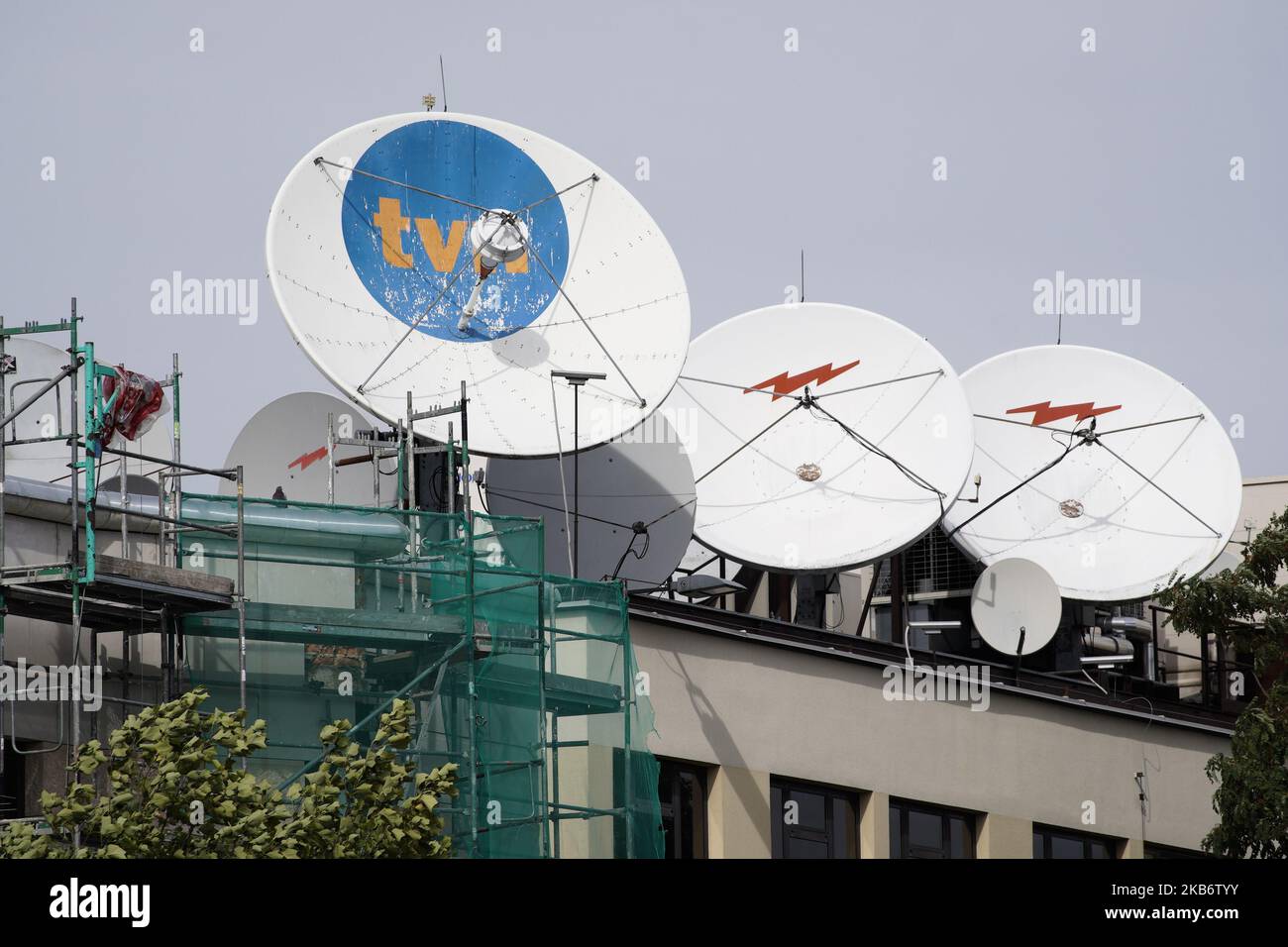 The TVN logo is seen at the broadcasters headquarters in Warsaw, Poland ...