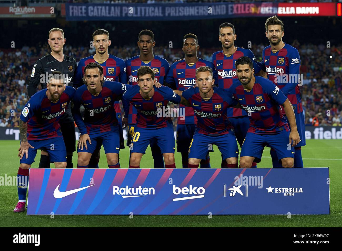 FC Barcelona line up (L-R) Andre Ter Stegen,Clement Lenglet, Junior ...