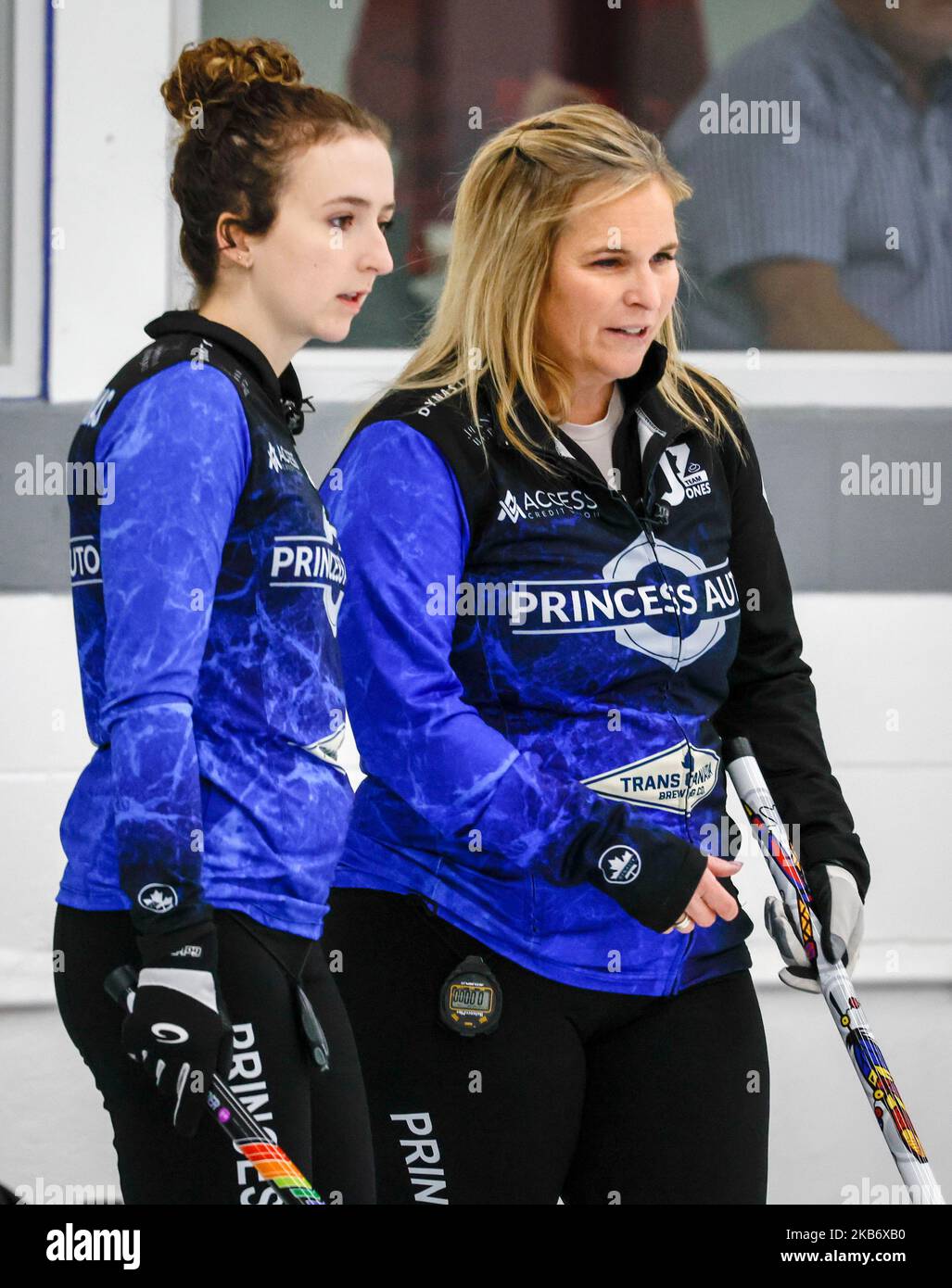 Skip Jennifer Jones, right, and vice skip Mackenzie Zacharias discuss ...