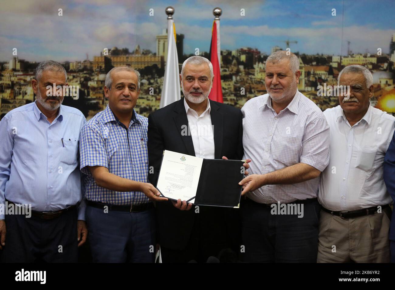Palestinian Hamas chief in the Gaza strip Ismail Haniyeh, chairs a ...