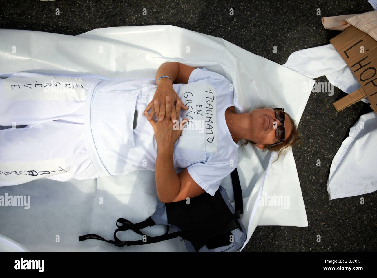 A nurse during a die-in. Emergency doctors and nurses took part to a ...
