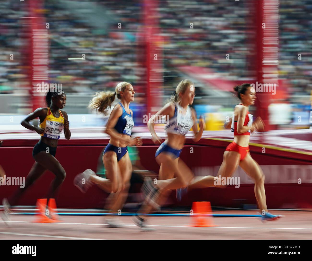 Emma Coburn of United States competing in the 3000 meter steeple chase ...