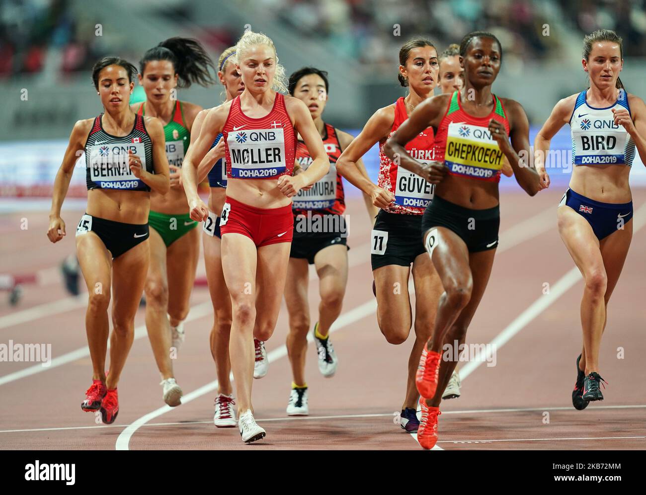 Anna Emilie Møller of Denmark competing in the 3000 meter steeple chase ...