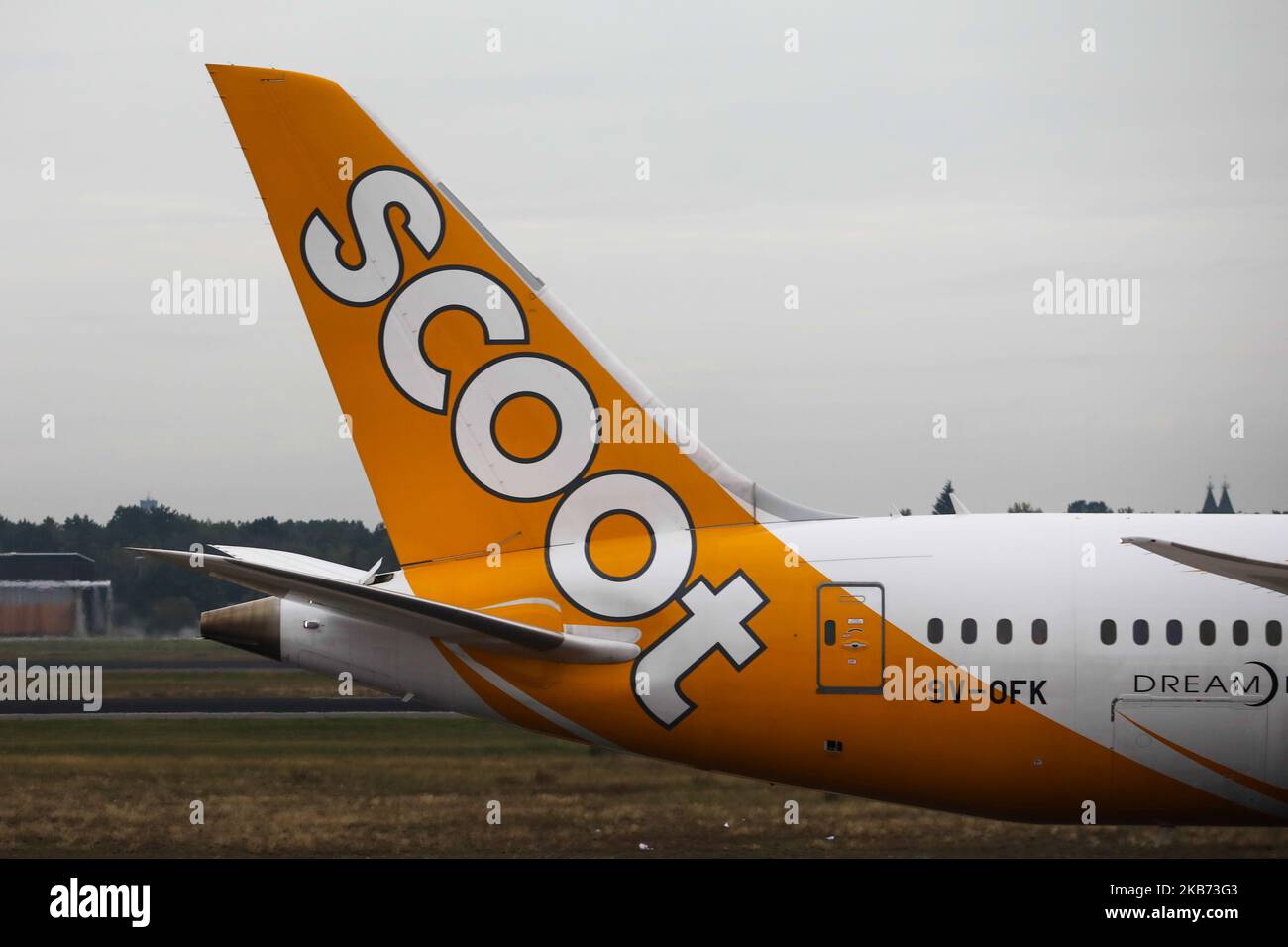 Scoot Boeing 787-8 Dreamliner plane is seen at Tegel Airport in Berlin ...