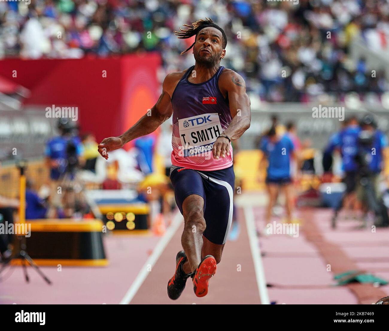 Tyrone Smith of Bermuda competing in long jump for men during the 17th ...
