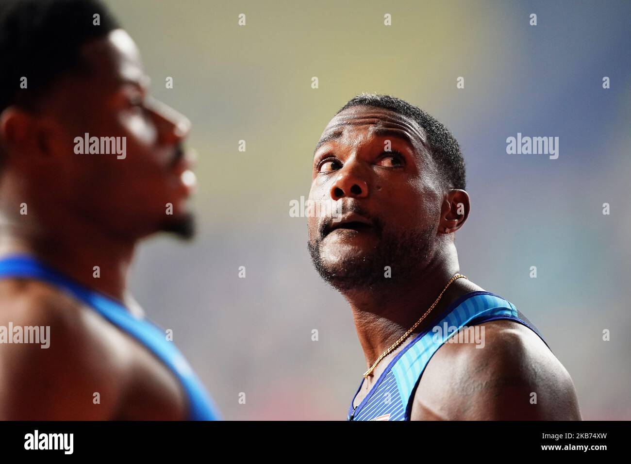 Justin Gatlin of United States competing in the 100 meter for men ...