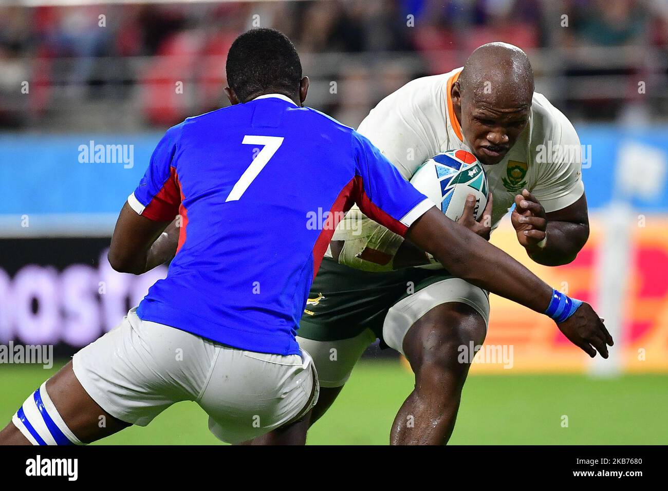 Max Katjijeko try to tackle springbok Hooker, Mbongeni Mbonambi during ...