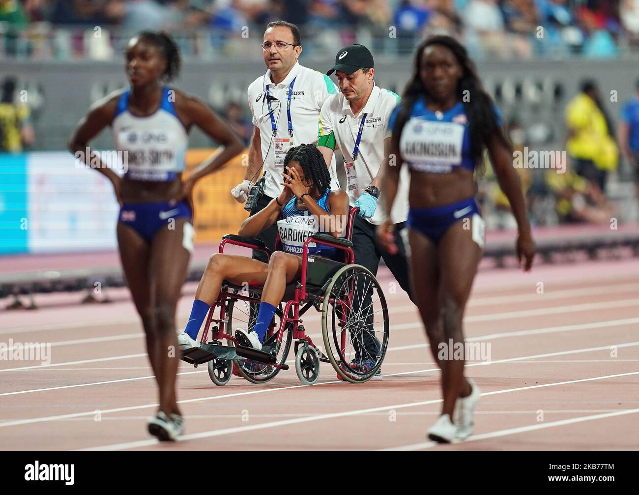English Gardner of United States competing in the 100 meter for women ...