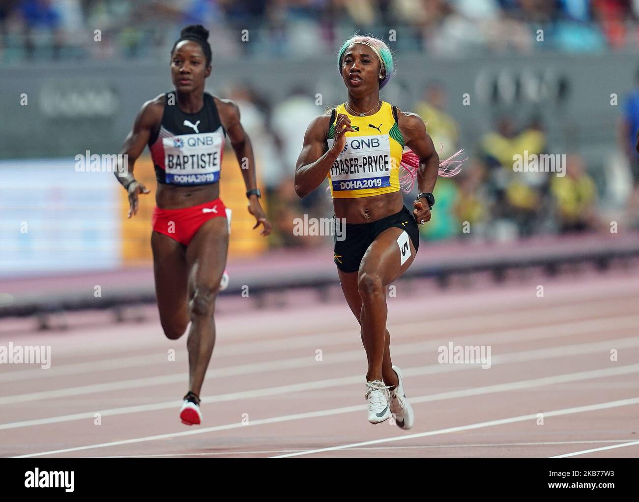 Shelly-Ann Fraser-Pryce of Jamaica competing in the 100 meter for women ...
