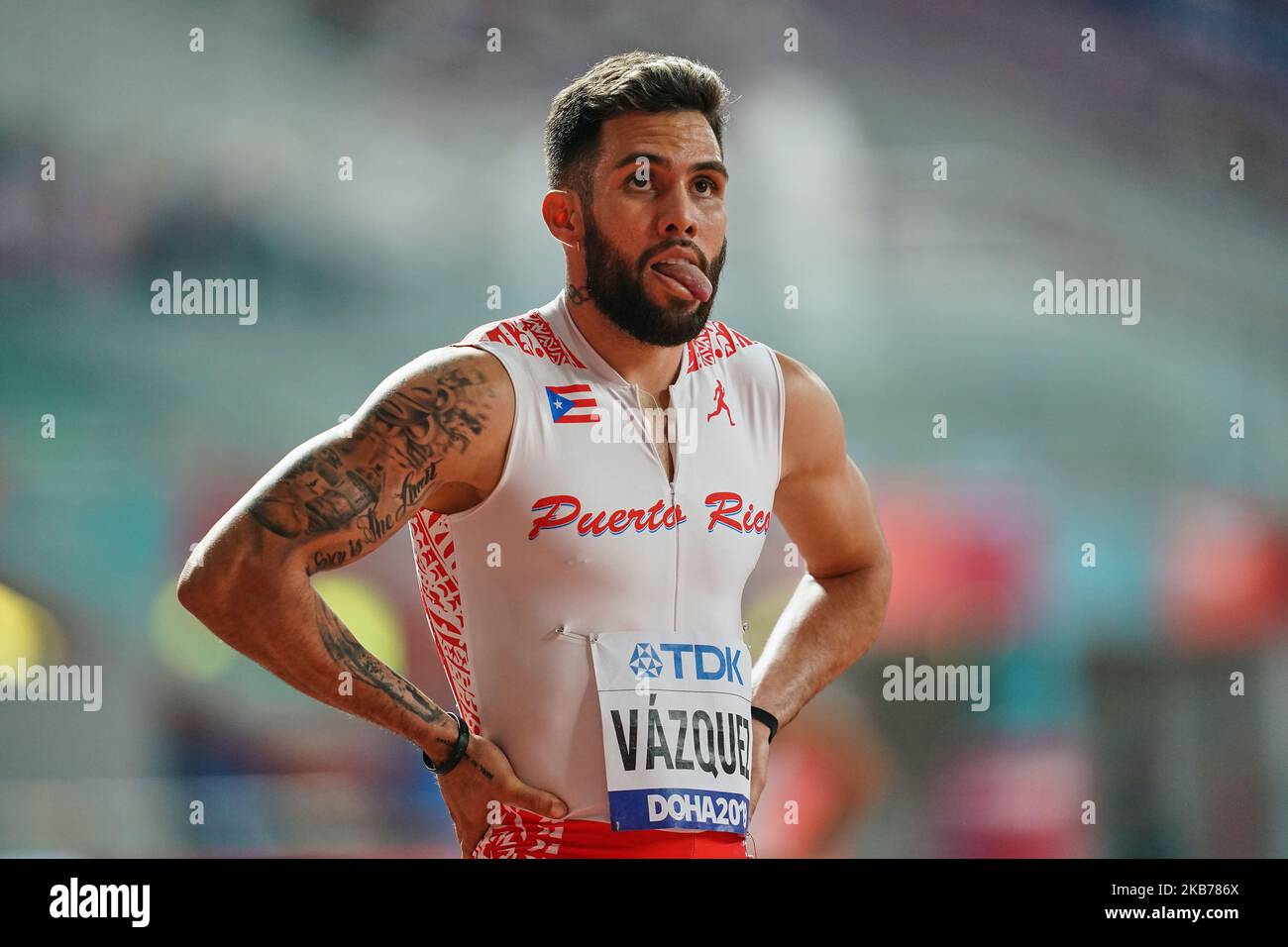 Wesley Vázquez of Puerto Rico competing in the 800 meter for men during ...