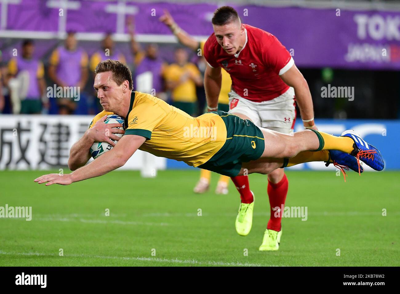 Dane Haylett-Petty get a try for Wallabies during the Rugby World Cup ...