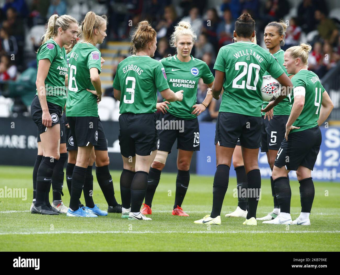 Brighton and Hove Albion Women having a chat during Barclay's FA Women ...