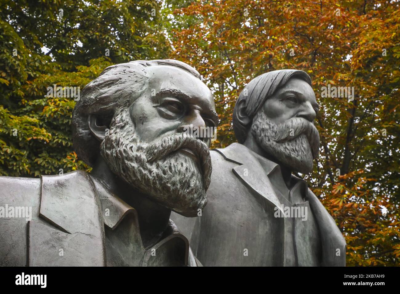 A sculpture of Karl Marx and Friedrich Engels by Ludwig Engelhardt is ...