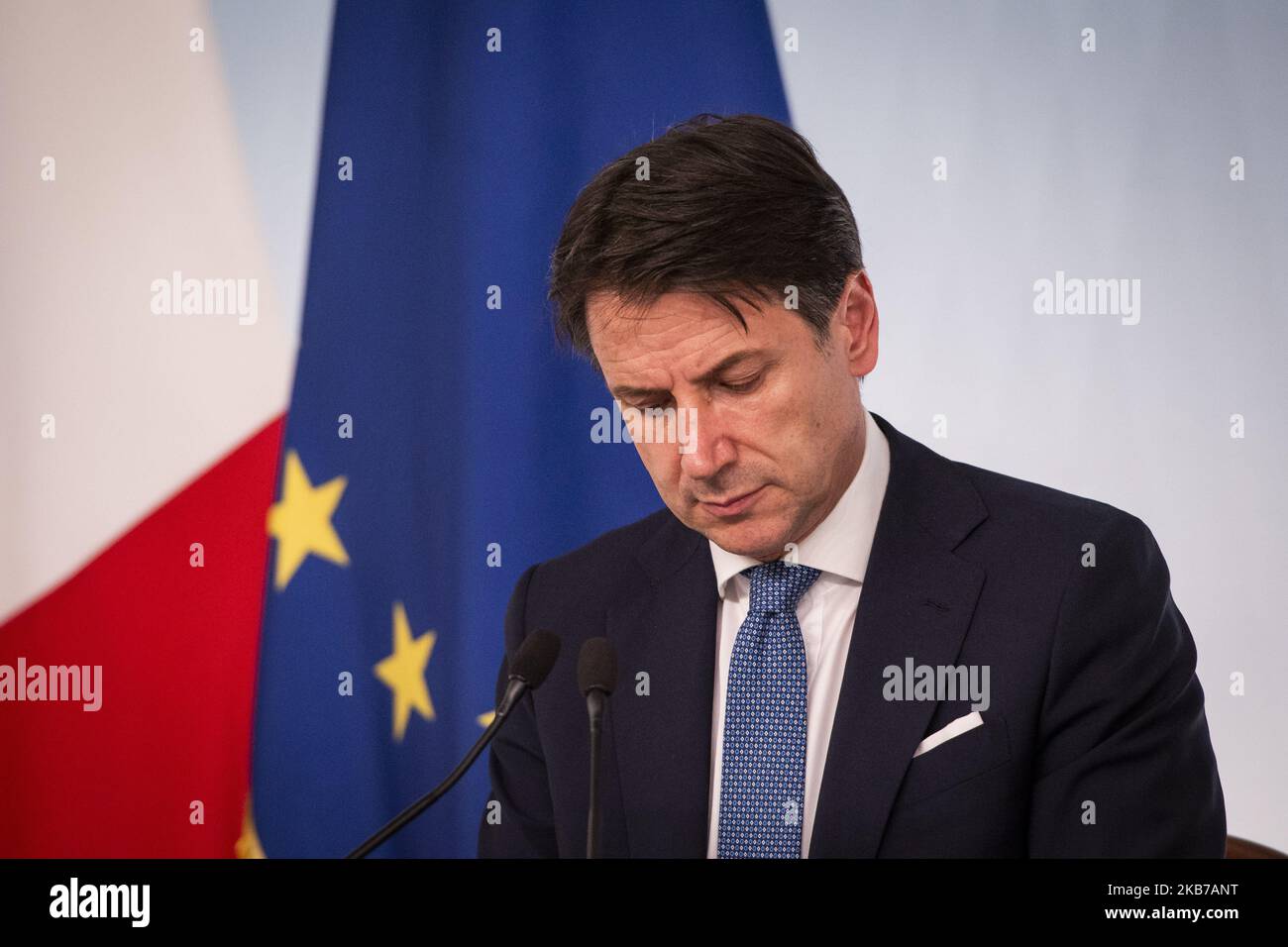 Italian Prime Minister Giuseppe Conte holds a press conference to ...