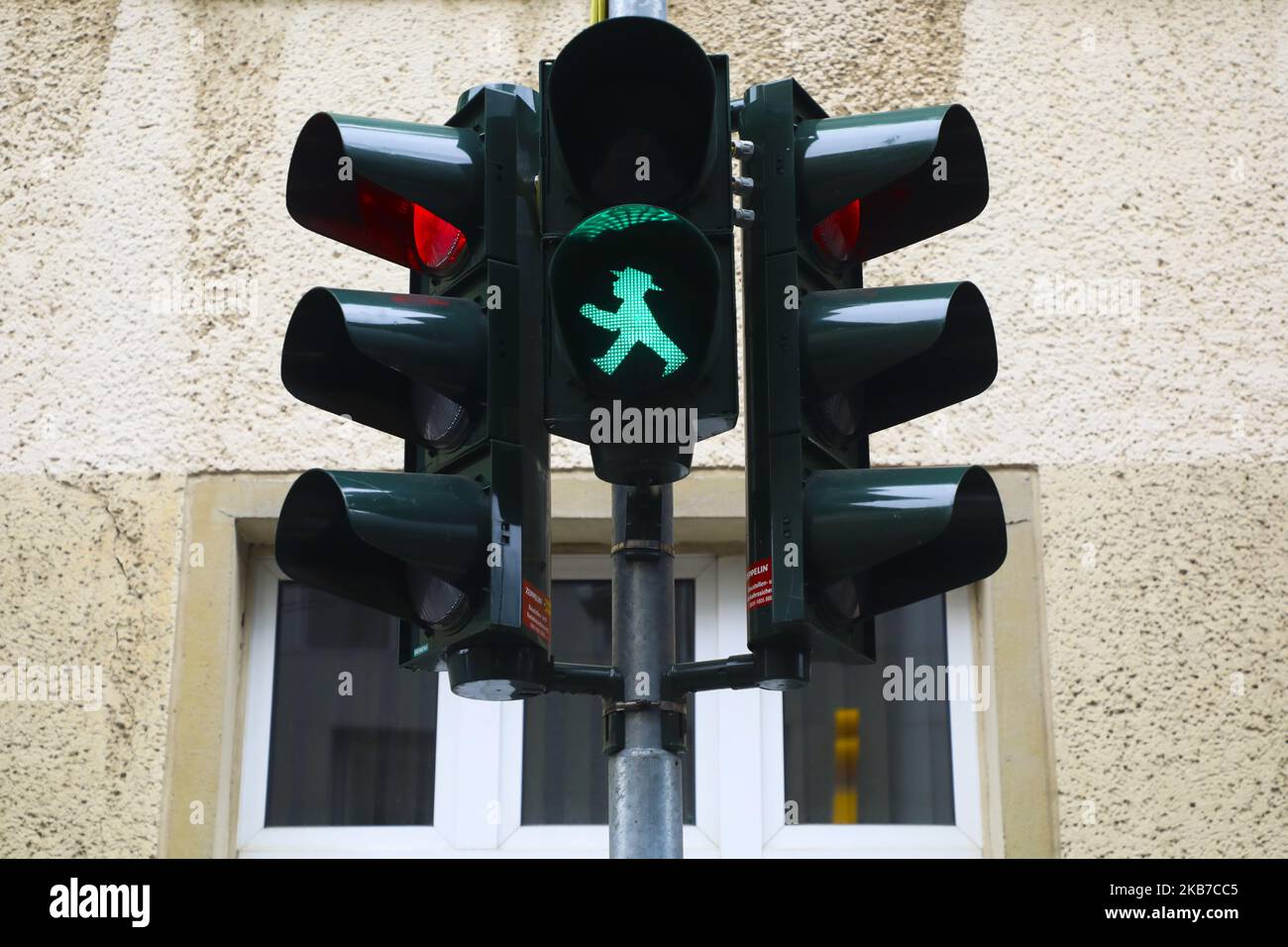 Green Ampelmann shown on pedestrian signal lights in Berlin,Germany on ...