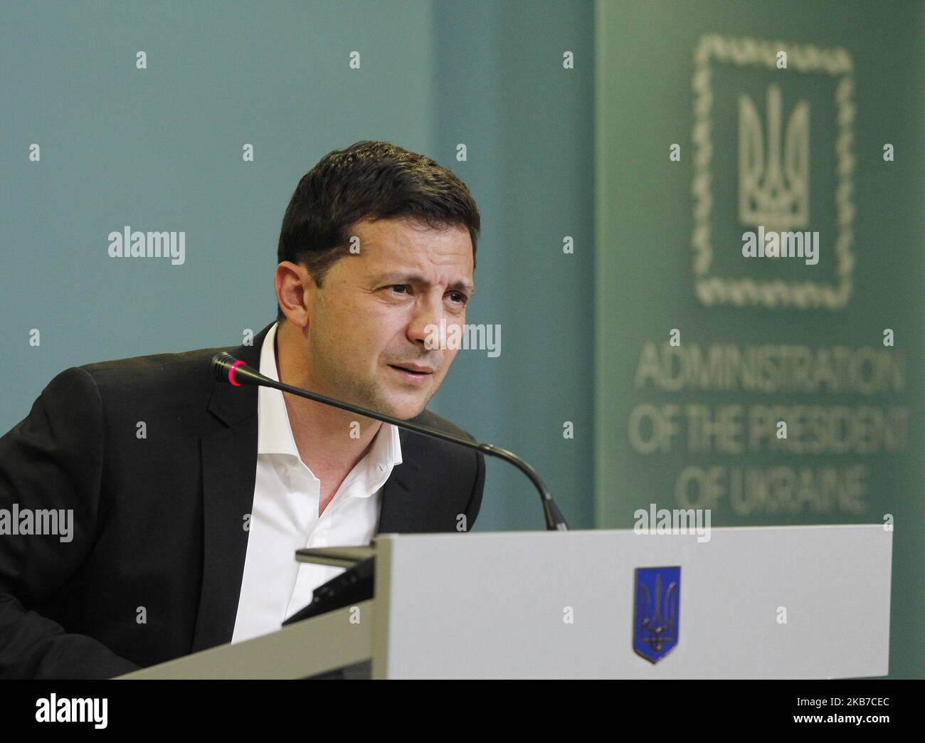 Ukrainian President Volodymyr Zelensky speaks during a press conference ...