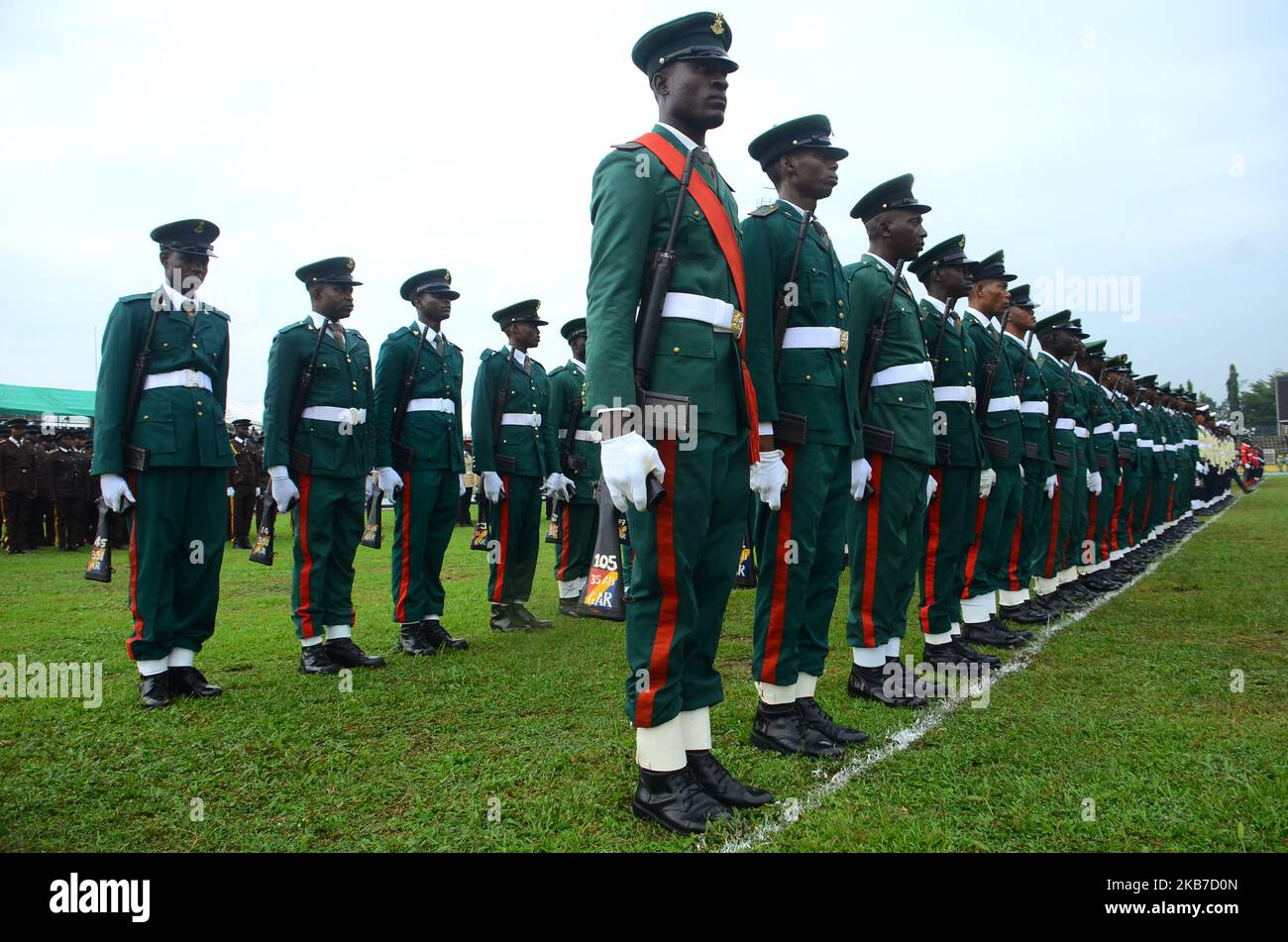 Nigerian soldiers perform during a ceremony to mark the 59th ...