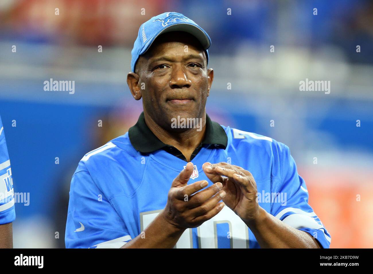 Former Detroit Lions running back Billy Sims (20) is recognized as part ...