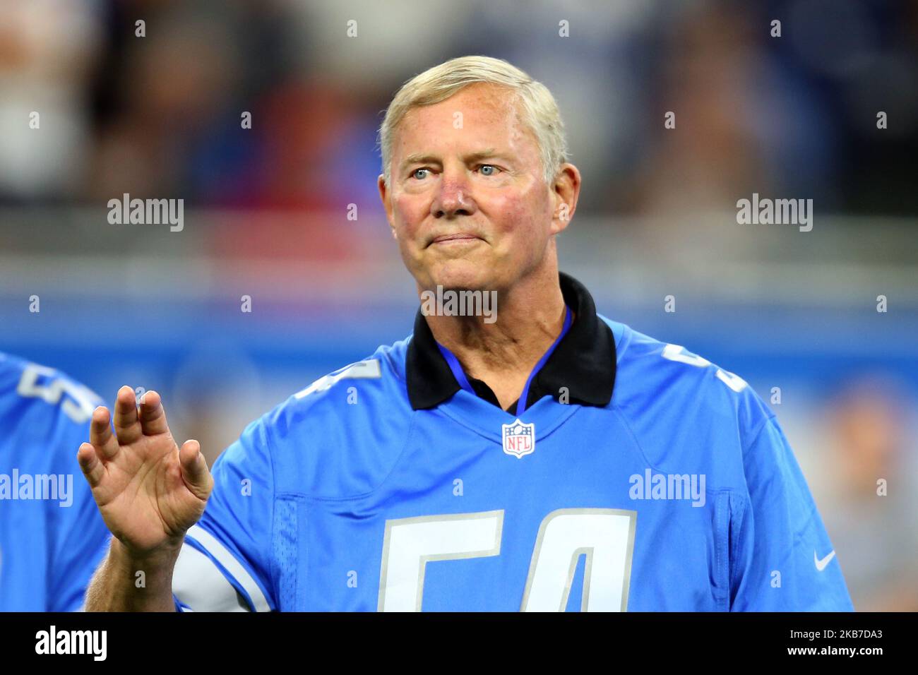 Former Detroit Lions linebacker Chris Spielman (54) is honored during ...