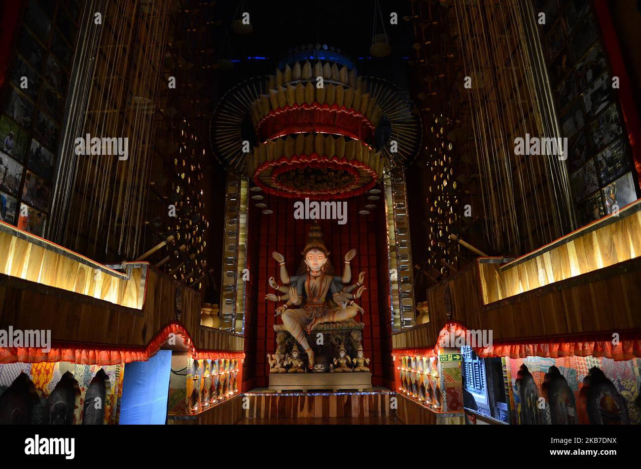 Durga idol and Puja pandal or temporary platform of a community Durga ...