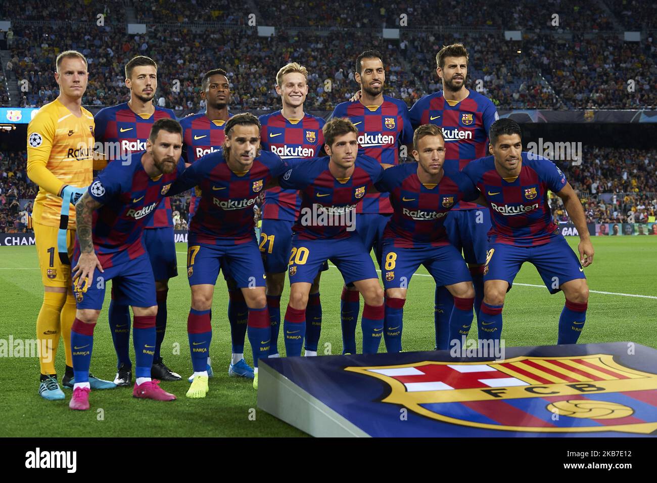 FC Barcelona line up (L-R) Andre Ter Stegen,Clement Lenglet, Nelson ...