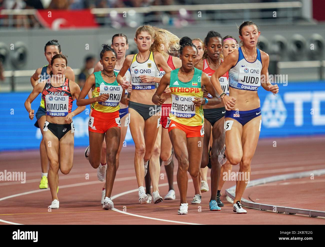 Tsehay Gemechu of Ethiopia competing in the 5000 meter for women during ...