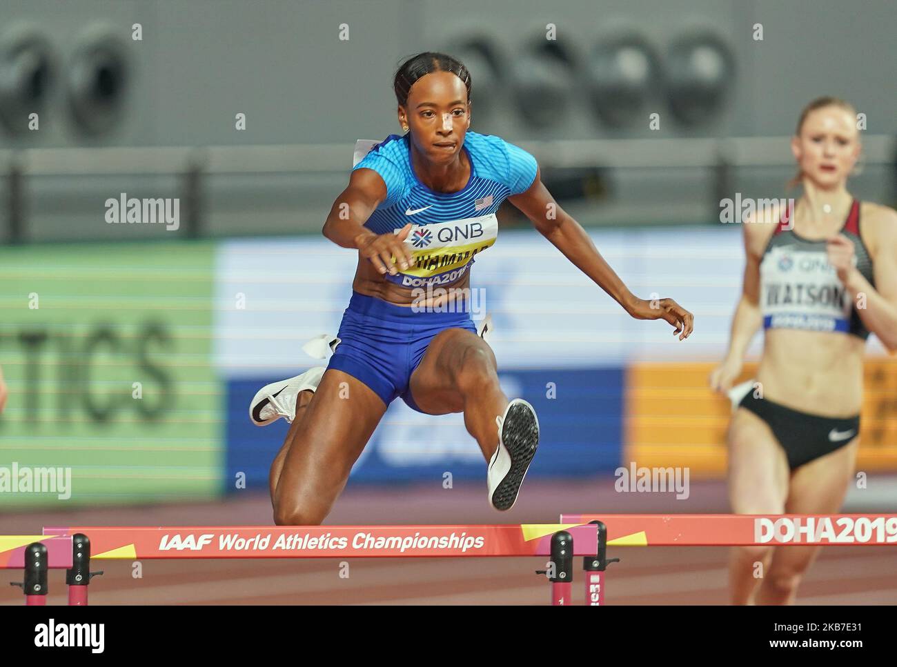 Dalilah Muhammad of United States competing in the 400 meter hurdles ...