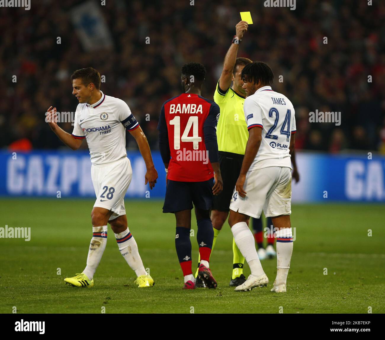 Chelsea's Reece James picks up a Yellow Card during UAFA Champion ...