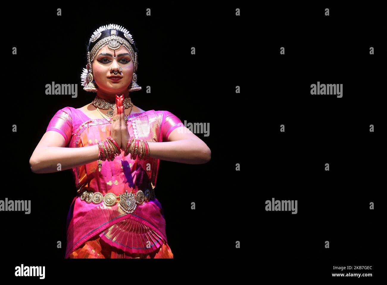 Tamil Bharatnatyam dancer performs an expressive dance during her ...