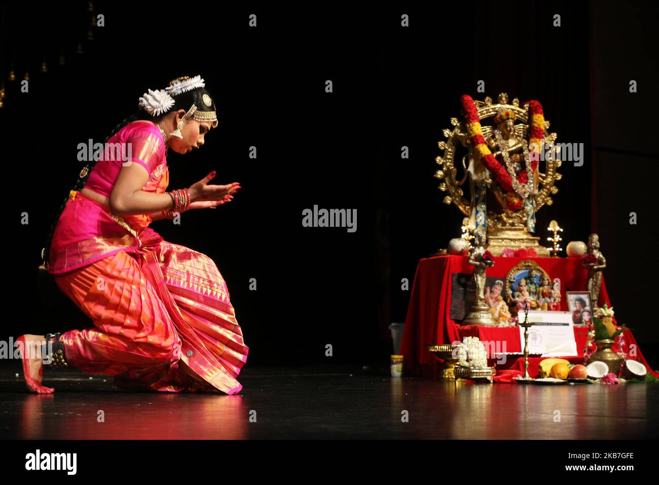 Tamil Bharatnatyam dancer performs an expressive dance during her ...