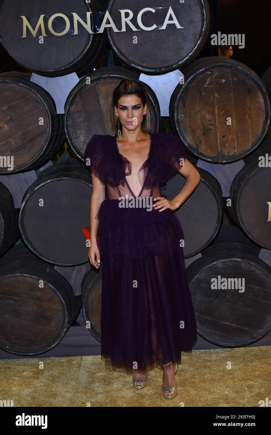 Daniela Schmidt poses for photos during a red carpet of Monarca Tv ...