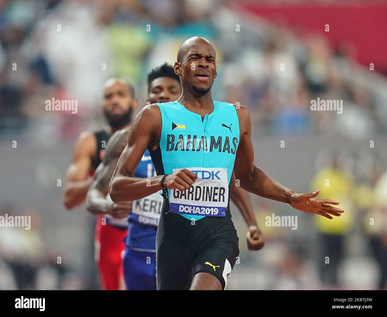 Steven Gardiner of The Bahamas winning the 400 meter for men during the ...