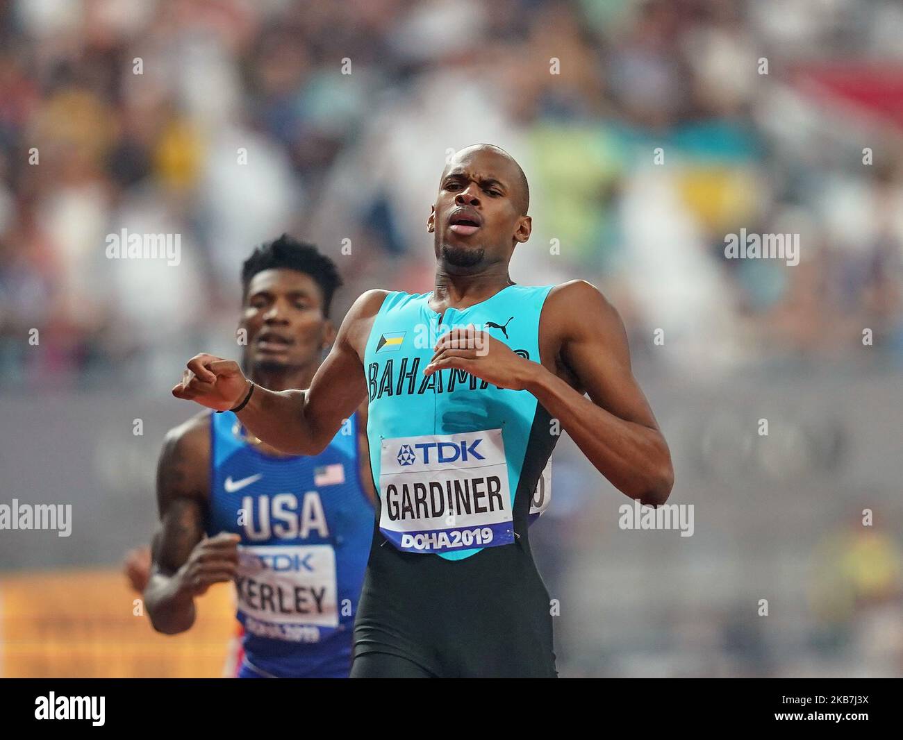 Steven Gardiner of The Bahamas winning the 400 meter for men during the ...