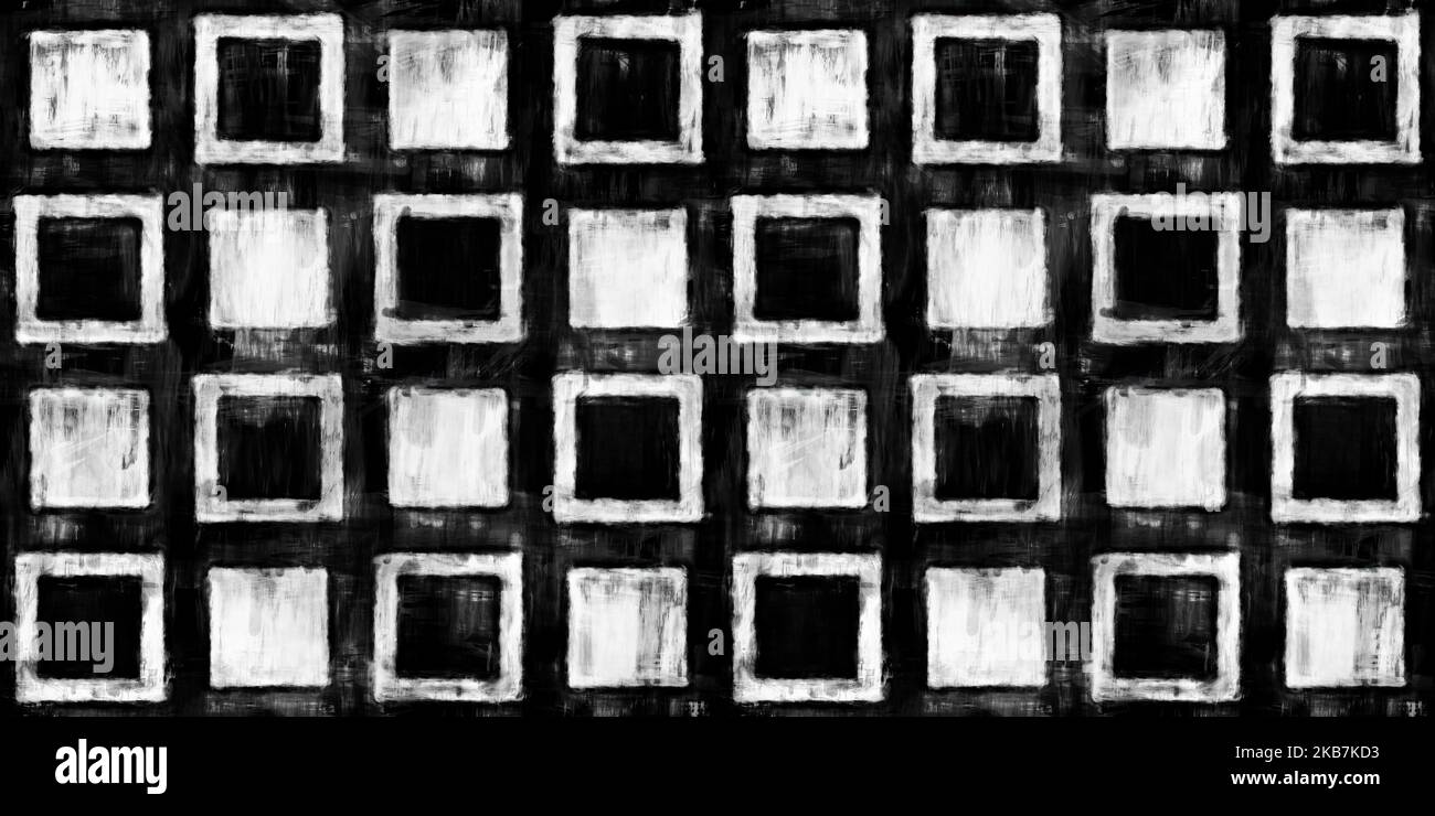 Seamless painted stacked square checker mosaic black and white artistic ...