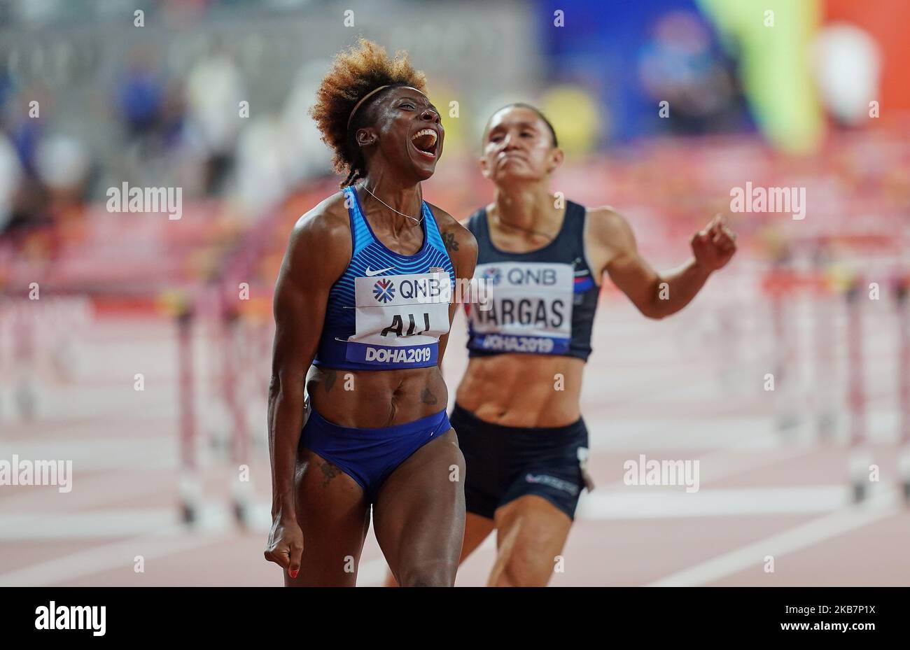 Nia Ali of United States winning in the 100 meter hurdles for women ...