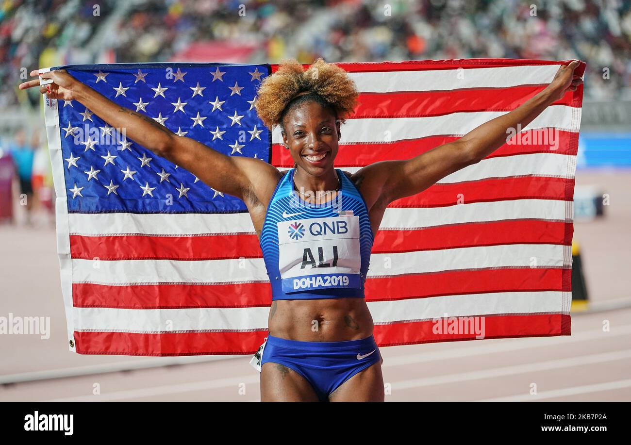 Nia Ali of United States winning in the 100 meter hurdles for women ...