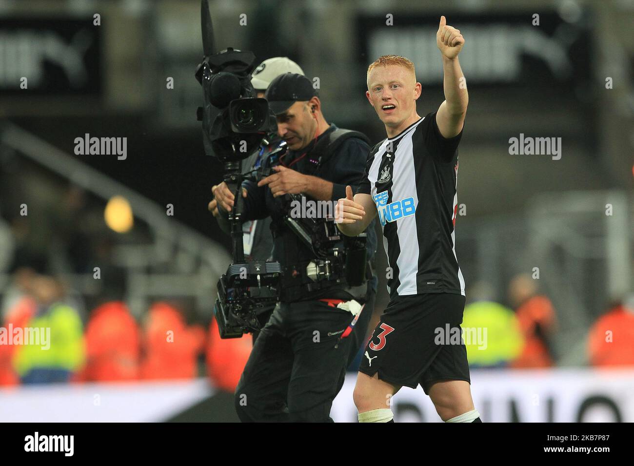 Matthew Longstaff celebrates at the end of the Premier League match ...