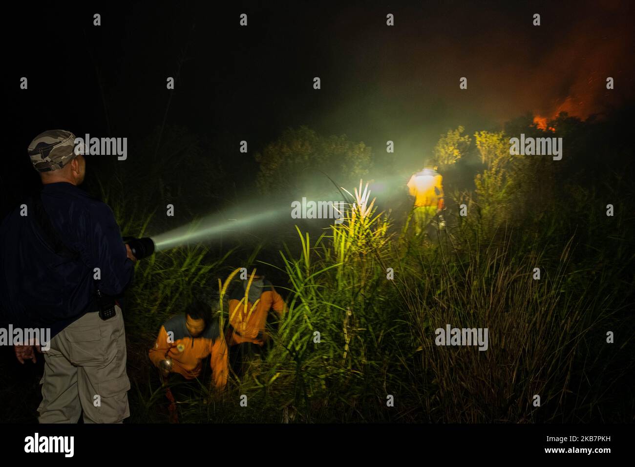 This picture taken on October 06, 2019 shows an Indonesian firefighter ...