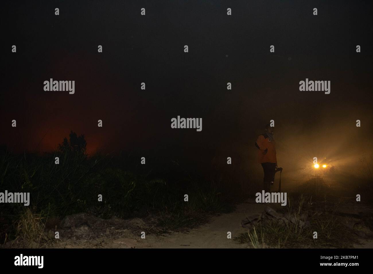 This picture taken on October 06, 2019 shows an Indonesian firefighter ...