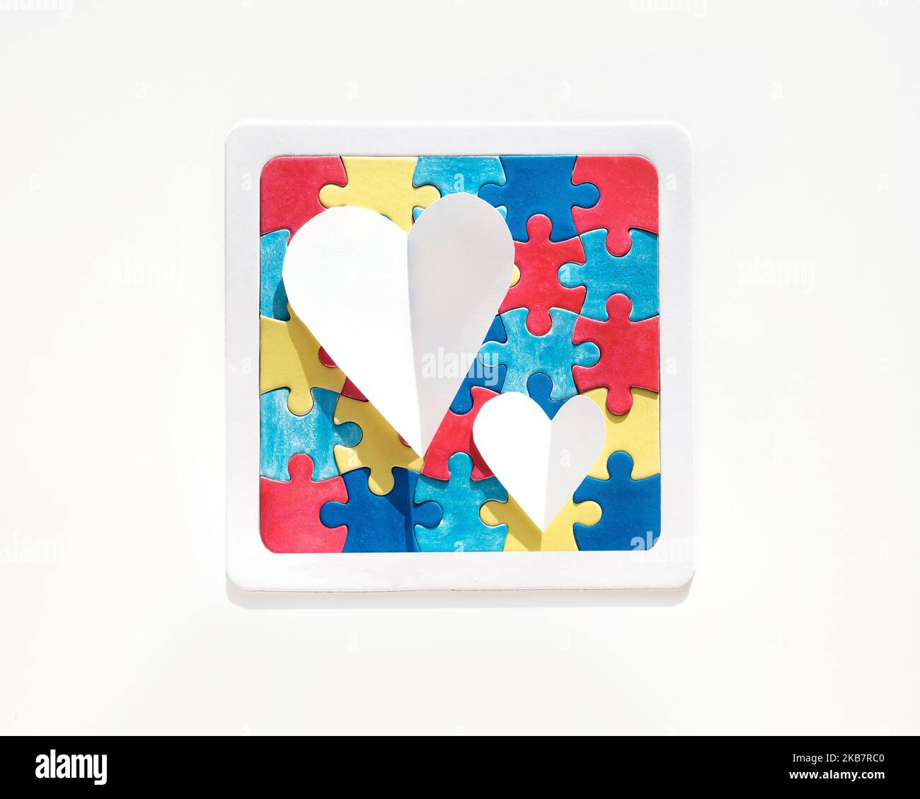 Autism Awareness Day, World Autism Day, frame with puzzle pieces and ...