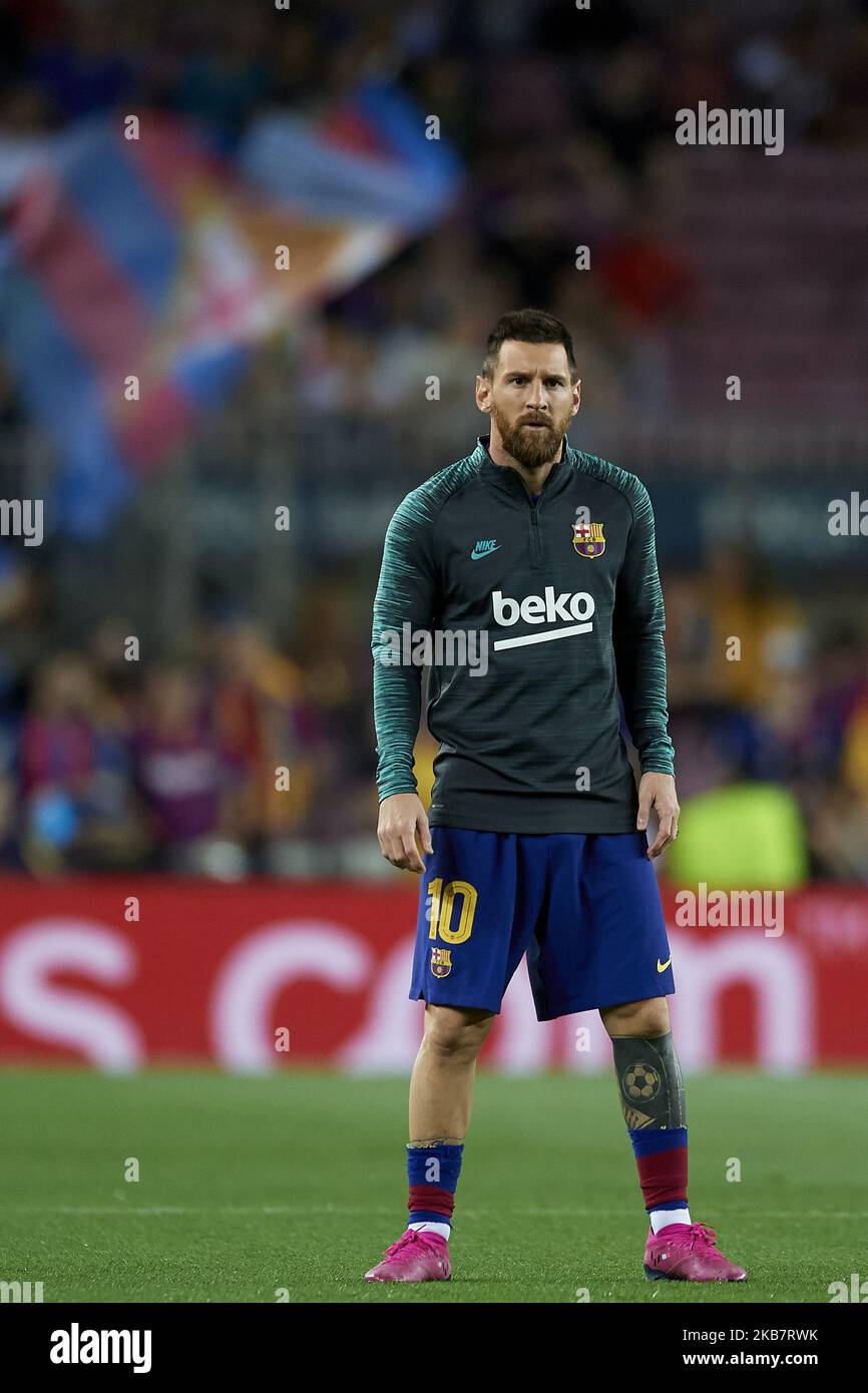 Lionel Messi of Barcelona during the warm-up before the UEFA Champions ...