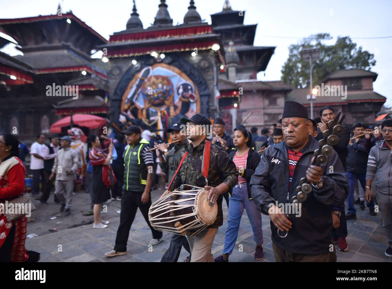 Nepalese devotees plays traditional instruments on the occasion of ...