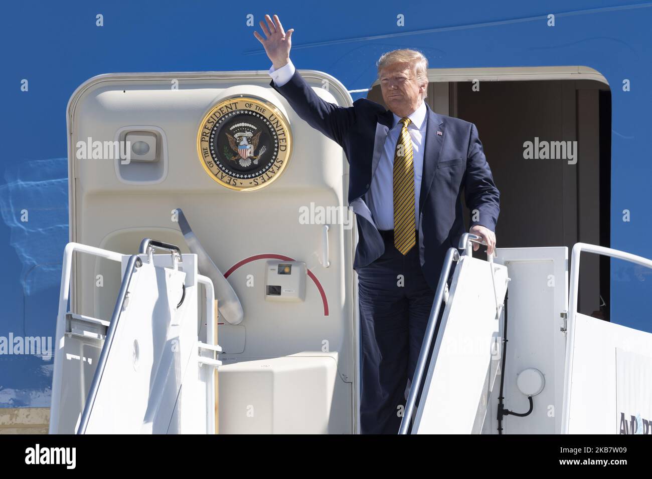 U.S. President Donald Trump arrives at Moffett Federal Airfield in ...