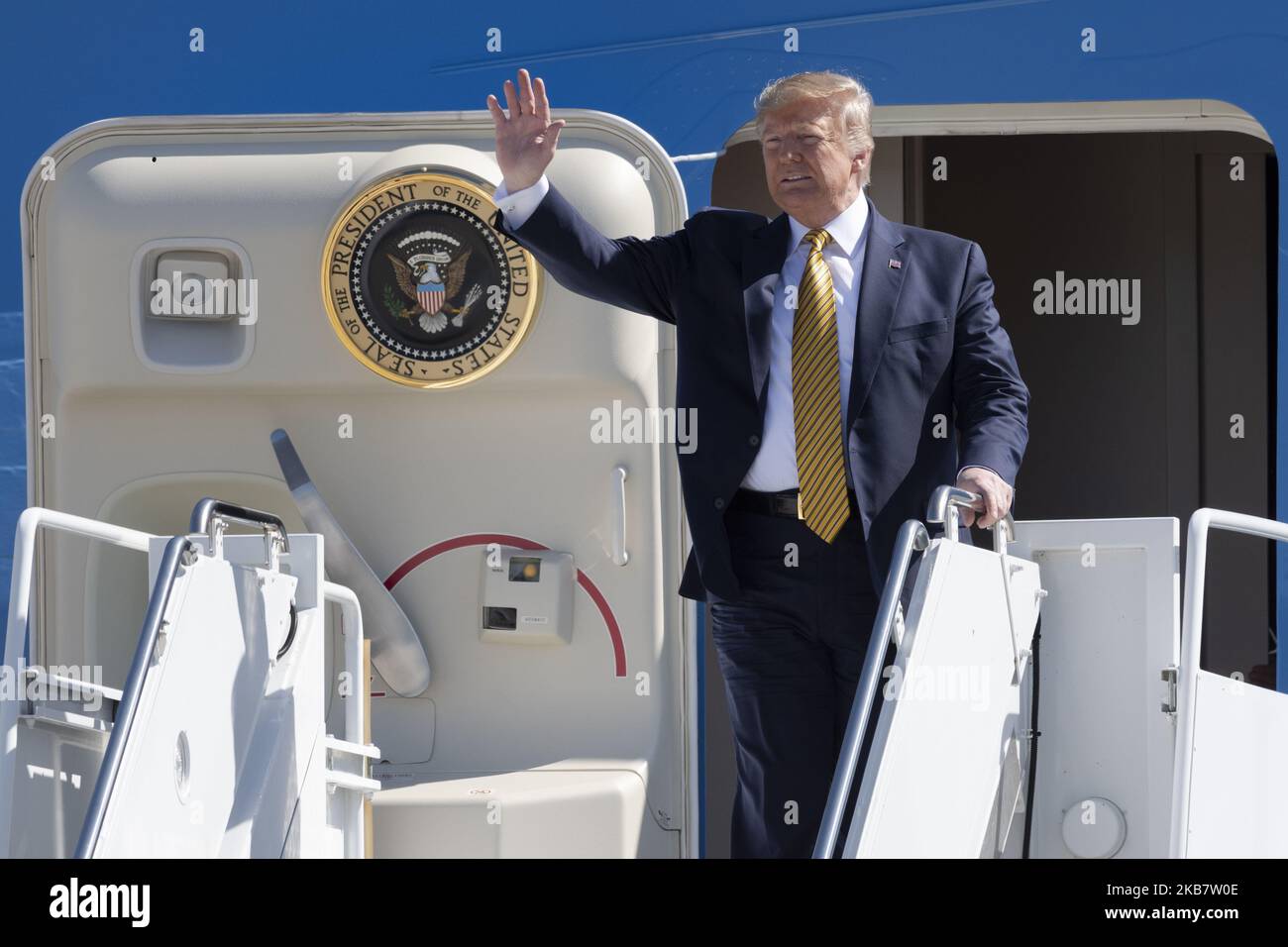 U.S. President Donald Trump arrives at Moffett Federal Airfield in ...