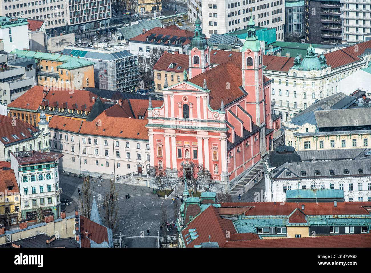 Ljubljana: Panoramic view of Preseren square (Preseren trg) and ...