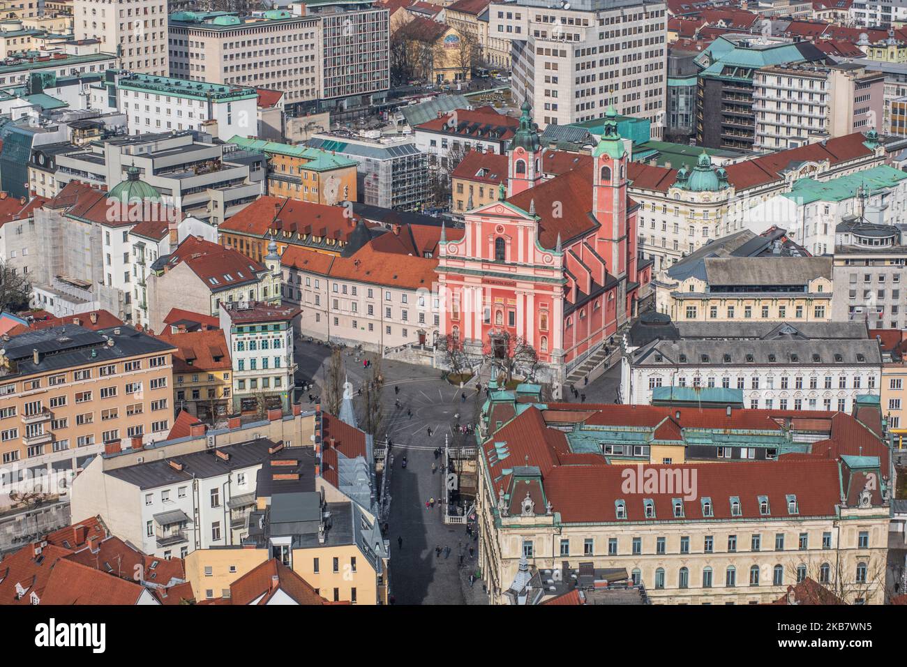 Ljubljana: Panoramic view of Preseren square (Preseren trg) and ...