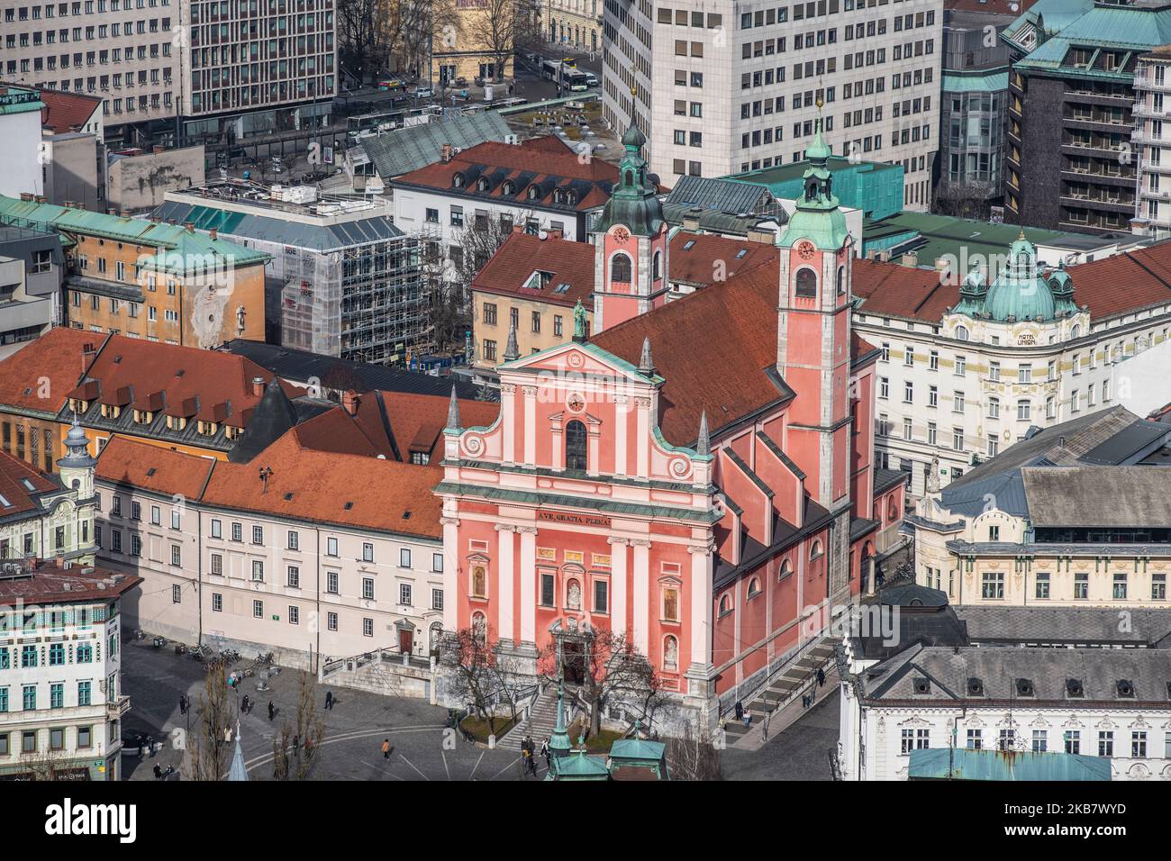 Ljubljana: Panoramic view of Preseren square (Preseren trg) Franciscan ...