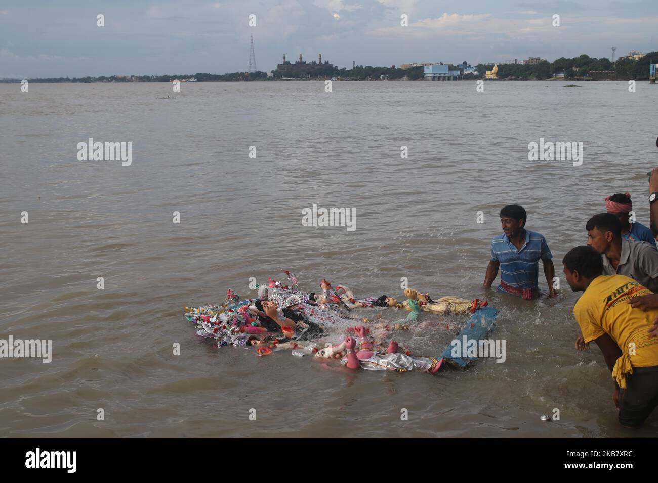 Hindu goddess DurgaÂ into the Ganges river Â during the immersion ...